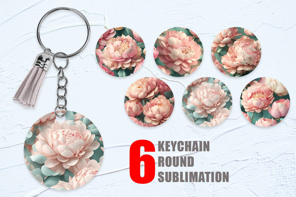 3D Peony Flowers Keychain Background | Keyring Sublimation - So Fontsy
