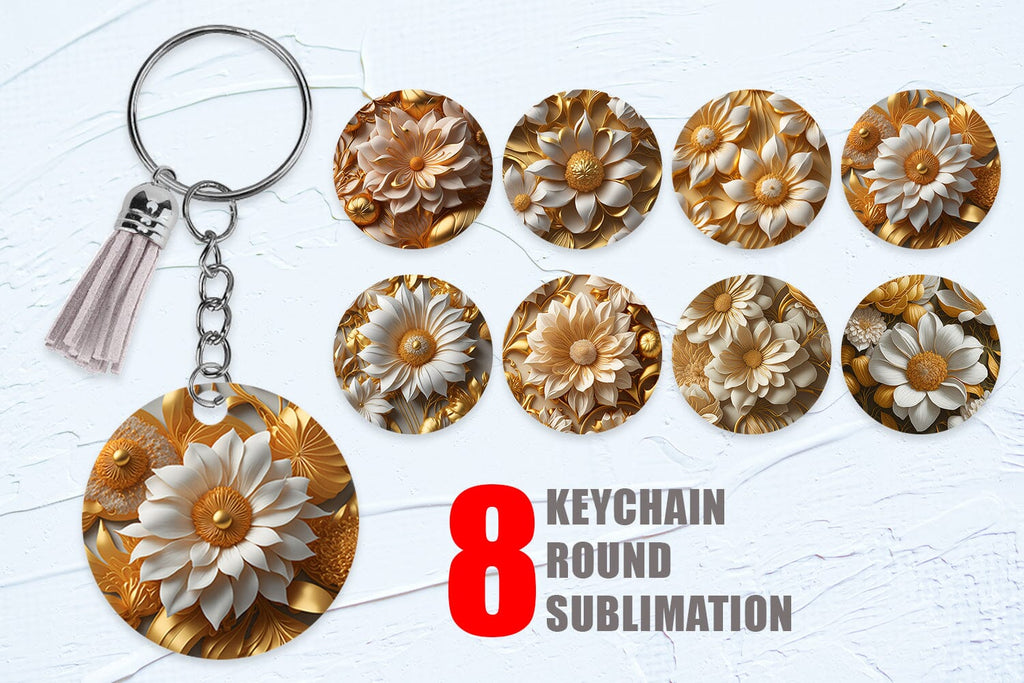3d Gold Flower background Keychain | Keyring Sublimation - So Fontsy
