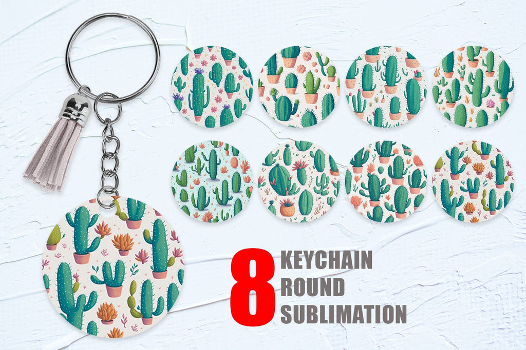 Keychain cute cactus background | Keyring Sublimation - So Fontsy