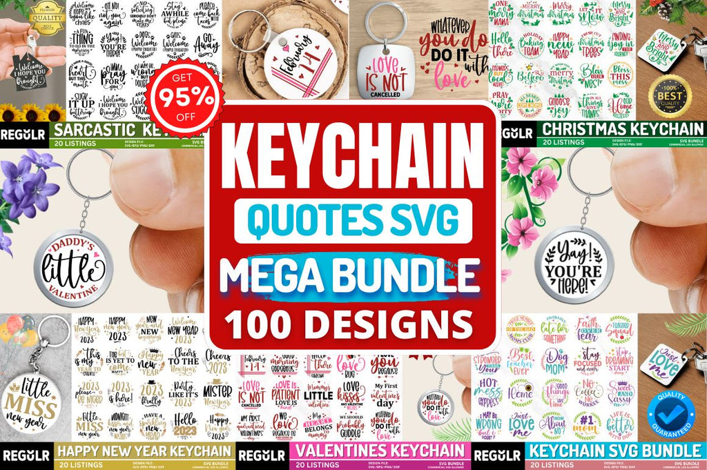 Keychain Mega Bundle |100 keyring included SVG file - So Fontsy