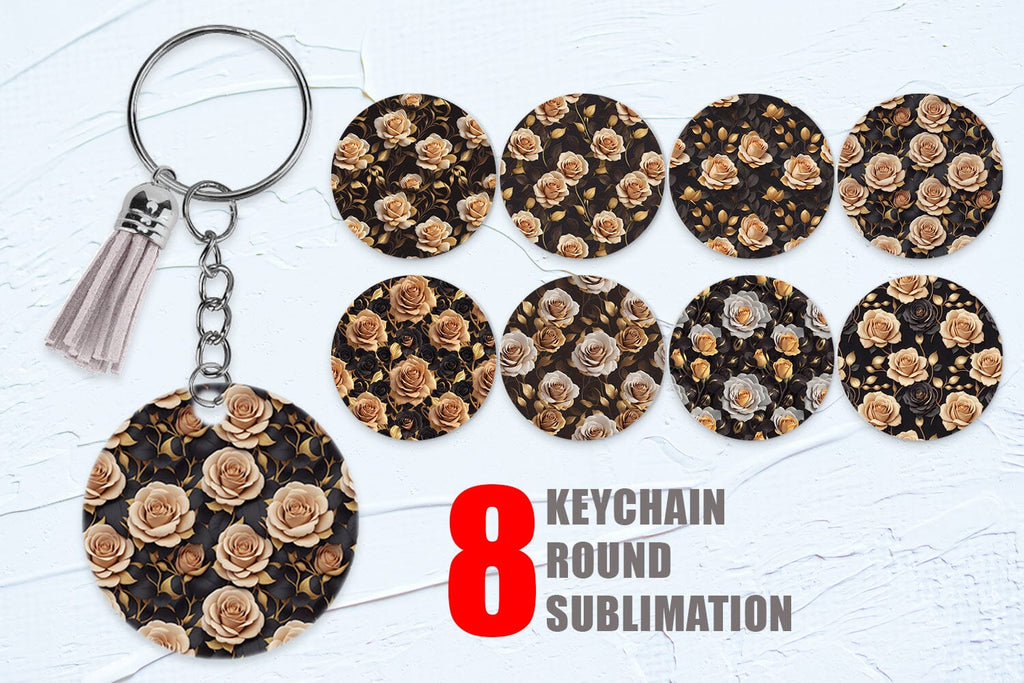 Keychain 3D Gold Roses Pattern - So Fontsy