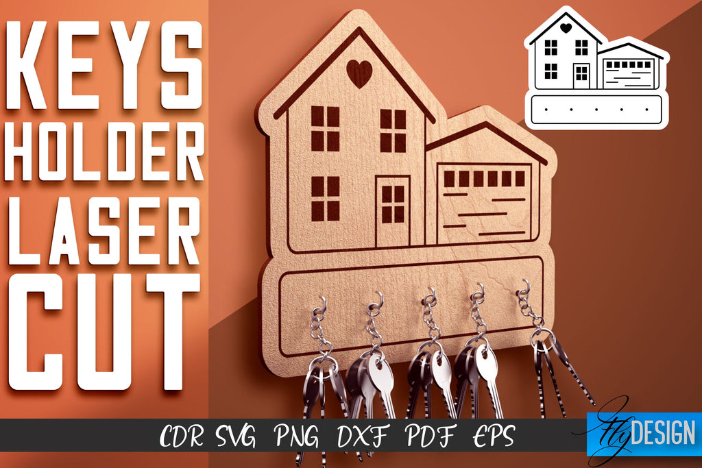 Keys Holder Laser Cut SVG | Keys Holder SVG Design | CNC Files - So Fontsy