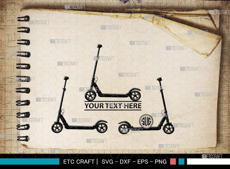 Kick Scooter Monogram, Kick Scooter Silhouette, Stepper Scooter Svg ...