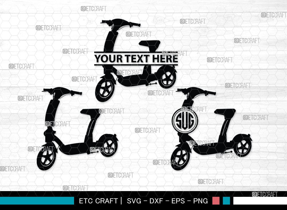 Kick Scooter Monogram, Kick Scooter Silhouette, Stepper Scooter Svg ...
