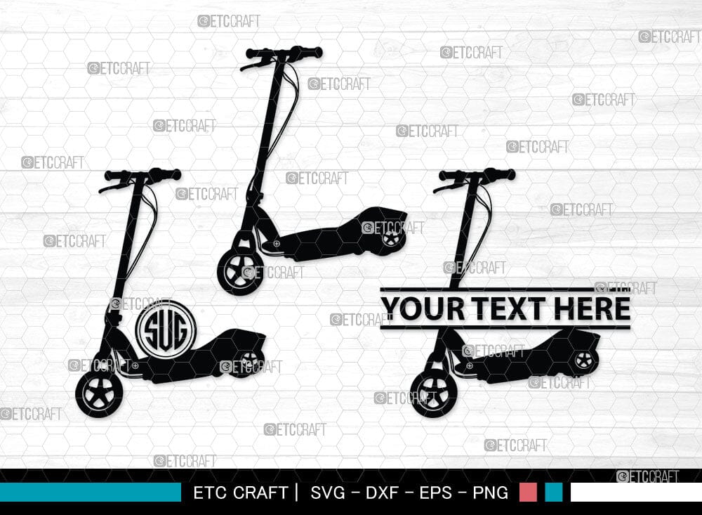 Kick Scooter Monogram, Kick Scooter Silhouette, Stepper Scooter Svg ...