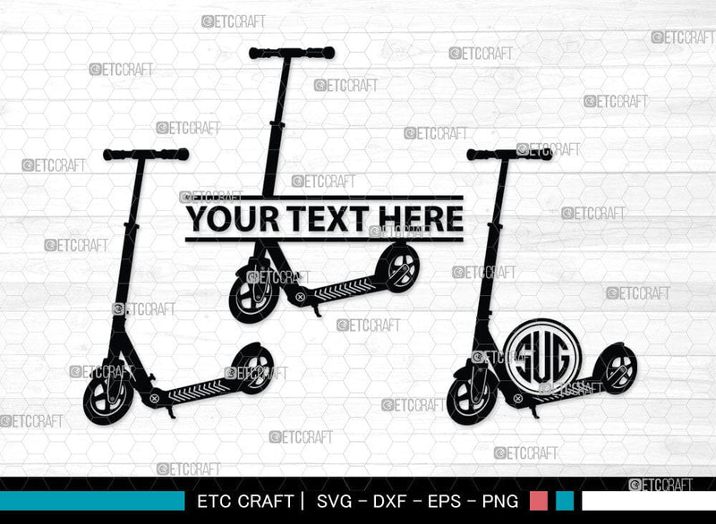 Kick Scooter Monogram, Kick Scooter Silhouette, Stepper Scooter Svg ...