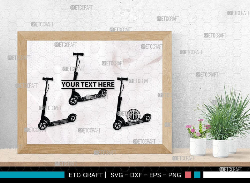 Kick Scooter Monogram, Kick Scooter Silhouette, Stepper Scooter Svg ...