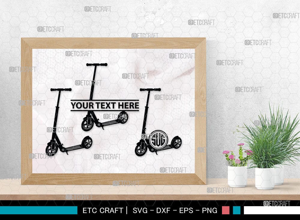 Kick Scooter Monogram, Kick Scooter Silhouette, Stepper Scooter Svg ...
