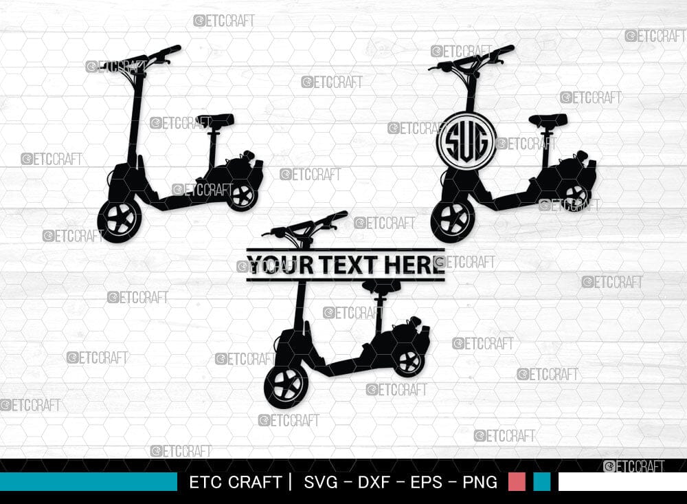 Kick Scooter Monogram, Kick Scooter Silhouette, Stepper Scooter Svg ...