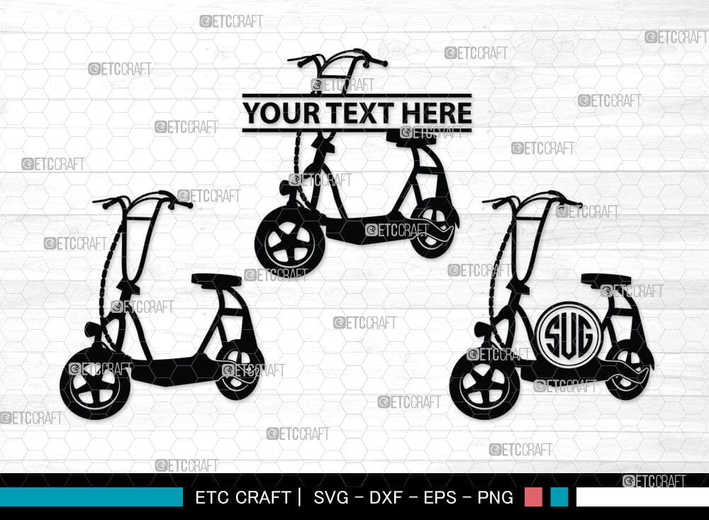 Kick Scooter Monogram, Kick Scooter Silhouette, Stepper Scooter Svg ...
