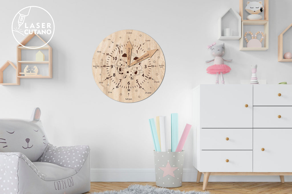 Kids Clock Learning, Children Interactive Clock, Laser Cut Design - So ...