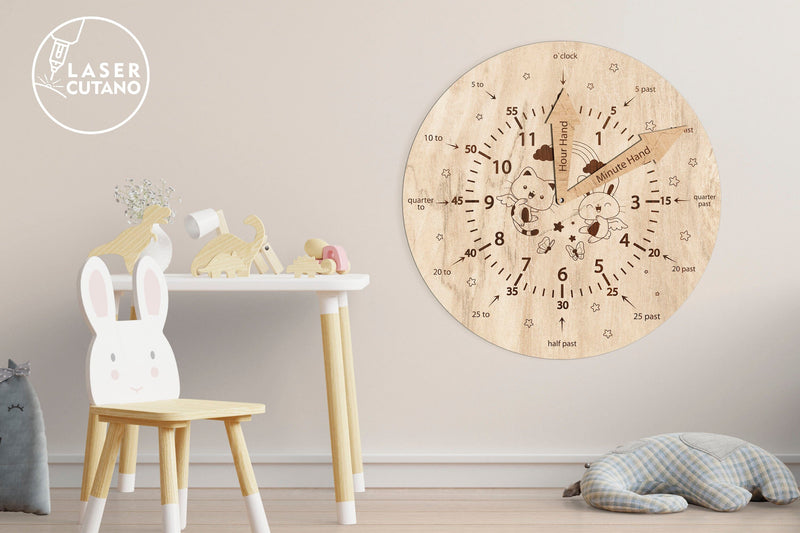 Kids Clock Learning, Children Interactive Clock, Laser Cut Design - So ...