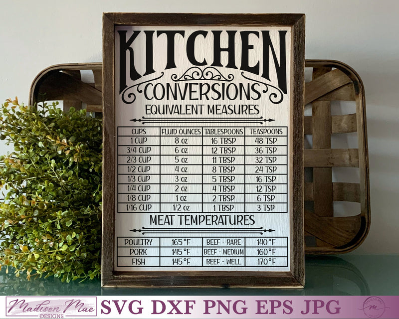 Kitchen Conversions Chart - Farmhouse Sign SVG - So Fontsy