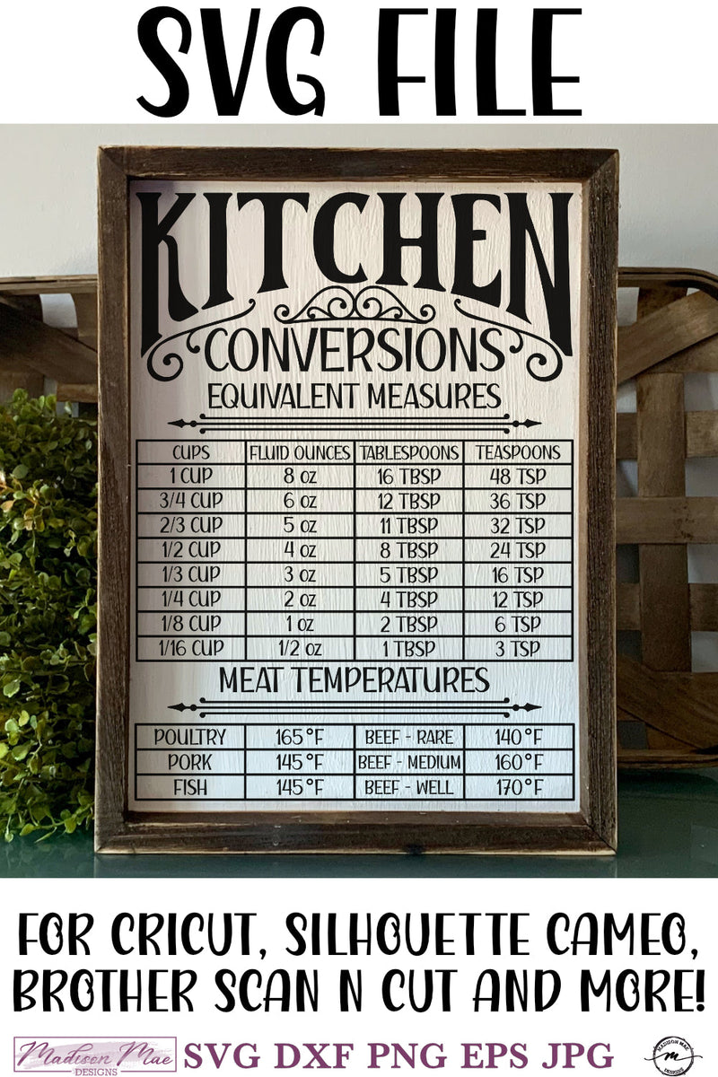 Kitchen Conversions Chart - Farmhouse Sign SVG - So Fontsy
