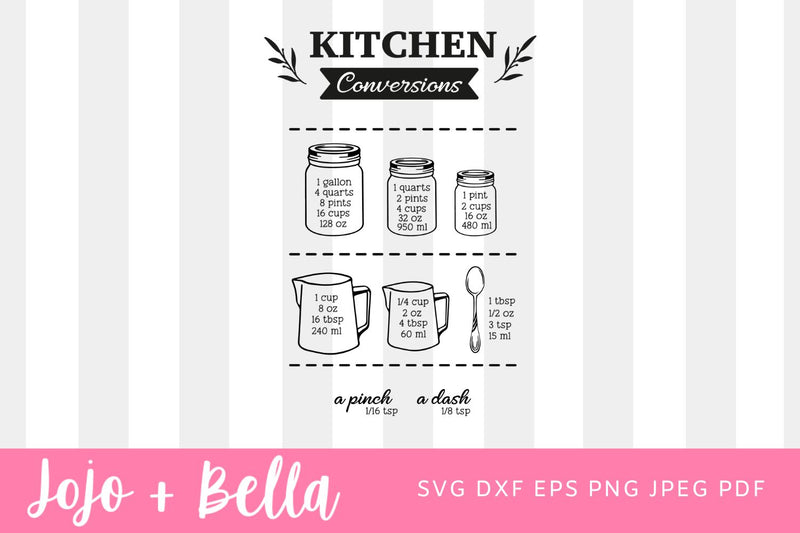 Kitchen Conversions SVG , Farmhouse Printable Wall Art Kitchen ...