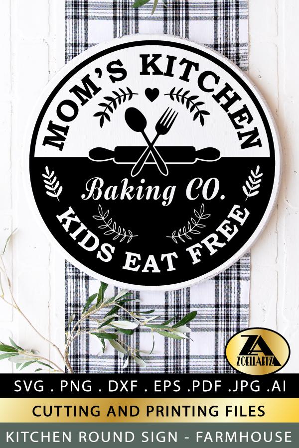 Kitchen Sign SVG Mom's Baking SVG Farmhouse Round Sign SVG - So Fontsy