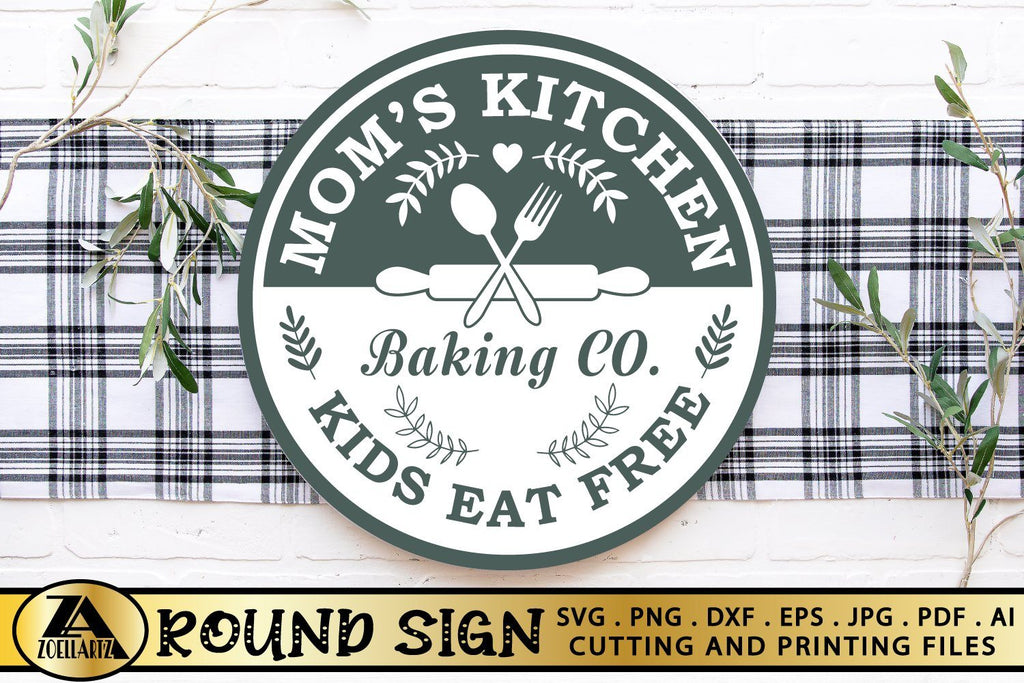 Kitchen Sign SVG Mom's Baking SVG Farmhouse Round Sign SVG - So Fontsy
