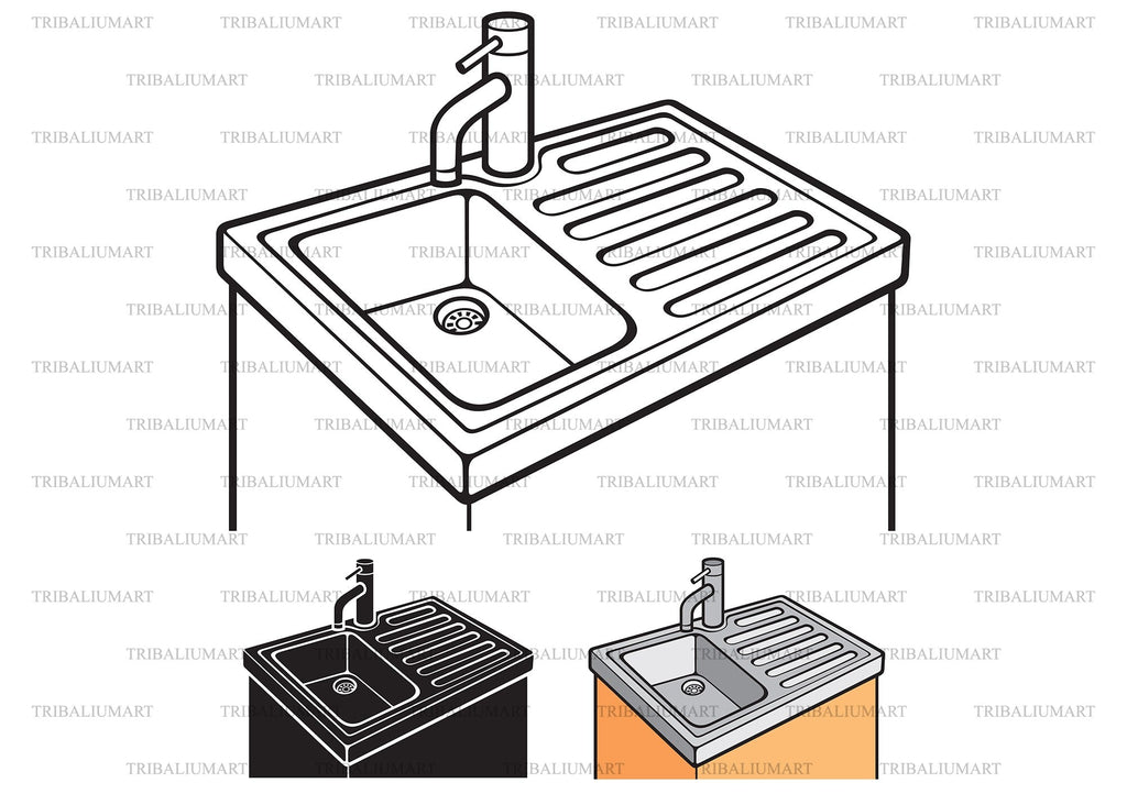 Kitchen sink. Cut files for Cricut. Clip Art silhouette (eps, svg, pdf ...