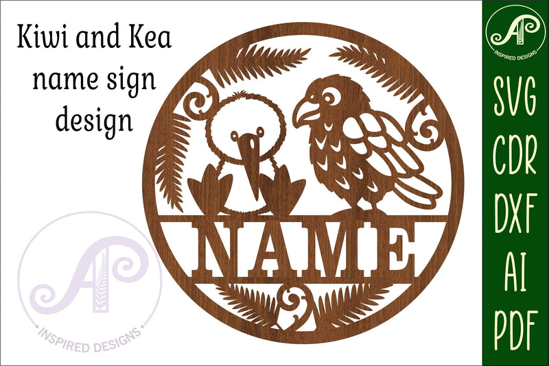 Kiwi and Kea name sign svg laser cut template - So Fontsy