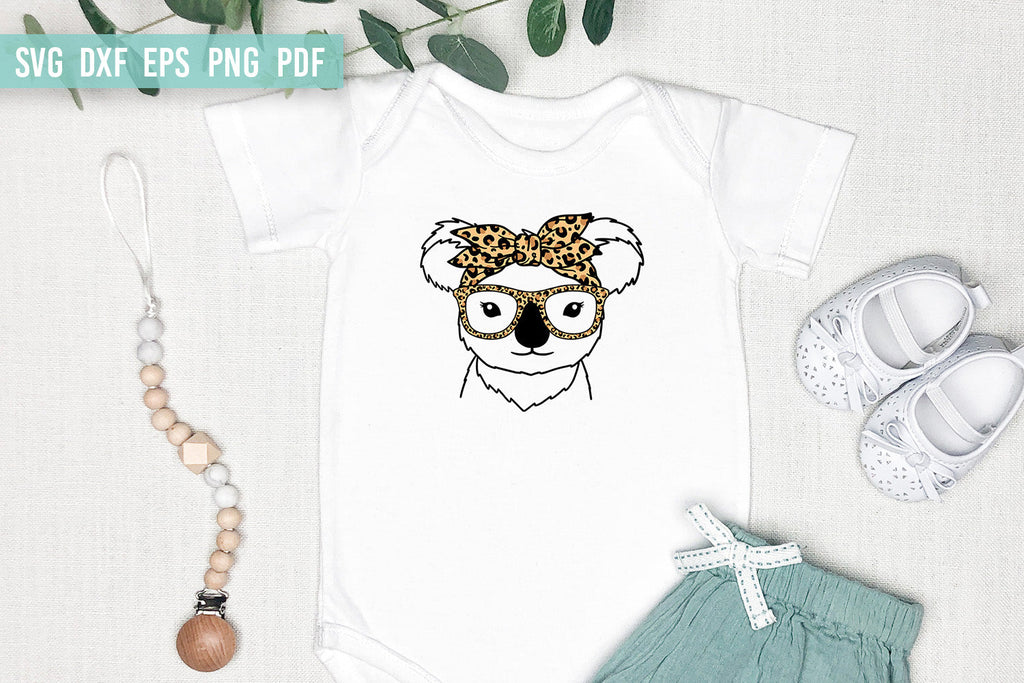 Koala Face SVG | Koala with leopard bandana and glasses SVG - So Fontsy