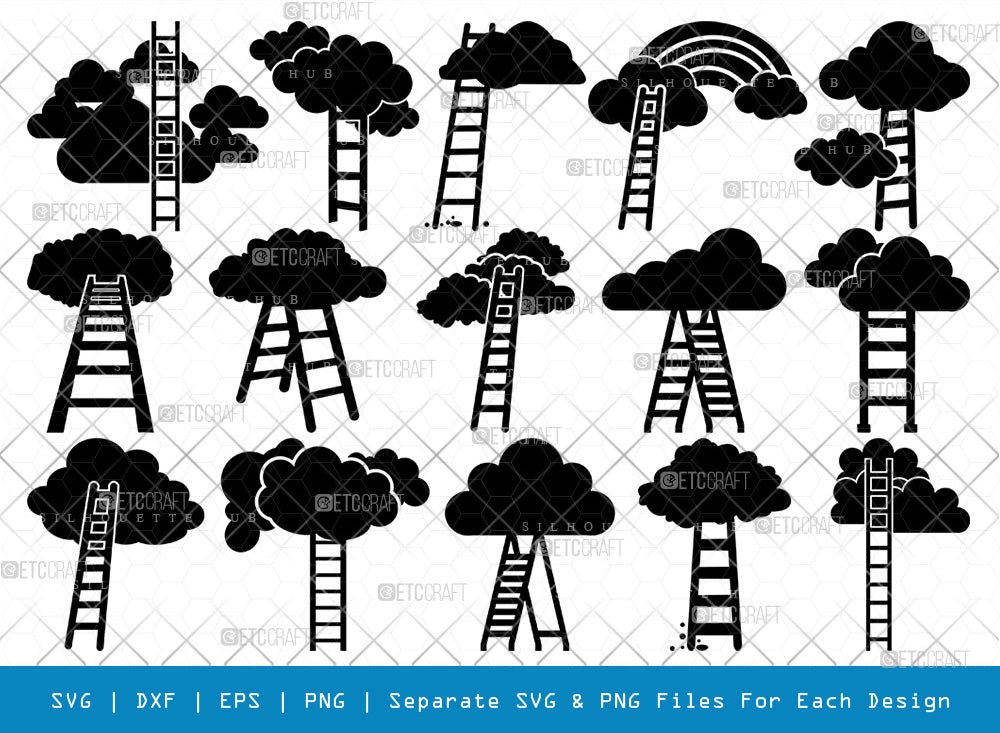 Ladder Clouds SVG Cut Files | Ladder Clouds Silhouette | Ladder Svg ...
