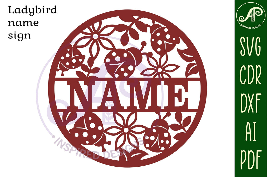 Ladybird name sign svg laser cut template - So Fontsy