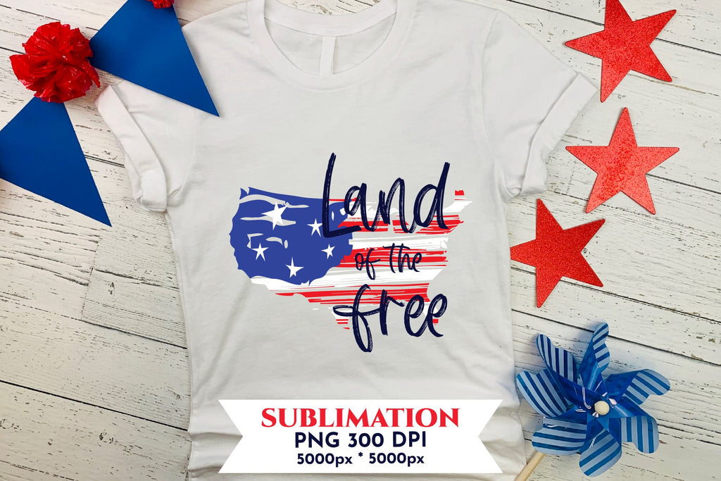 Land of the free. American flag. Patriotic design. PNG - So Fontsy