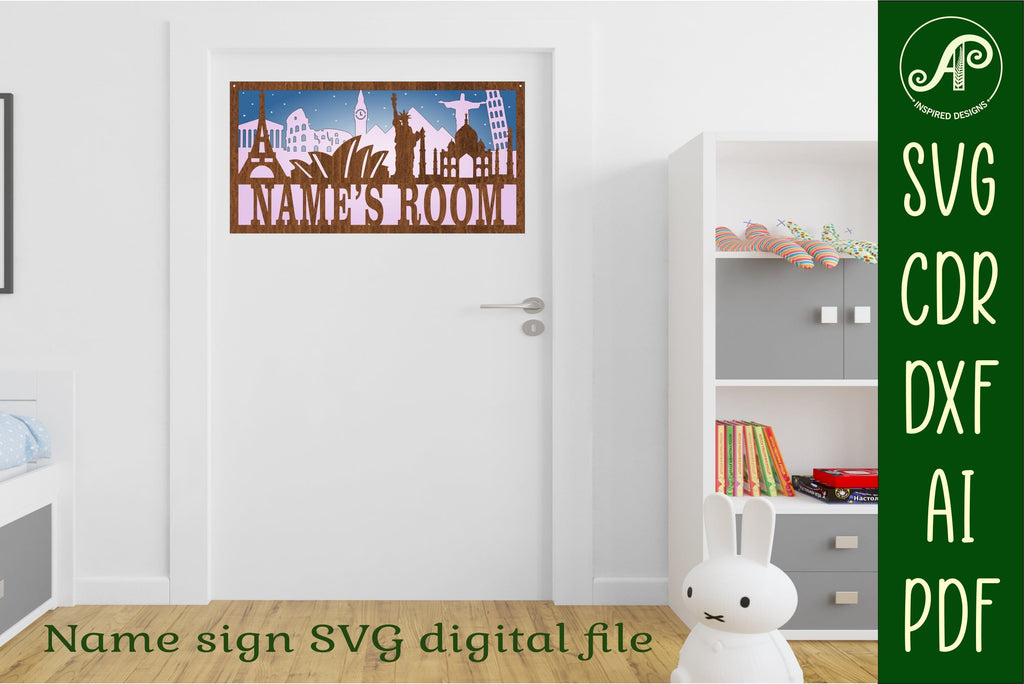 Landmarks scene name sign SVG 3 layer laser cut - So Fontsy