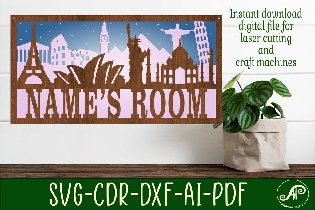 Landmarks scene name sign SVG 3 layer laser cut - So Fontsy