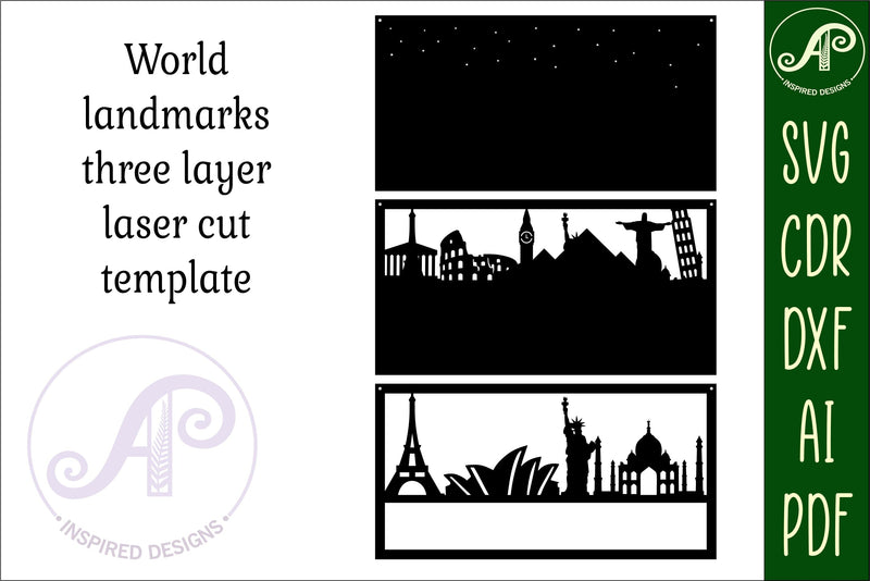 Landmarks scene name sign SVG 3 layer laser cut - So Fontsy
