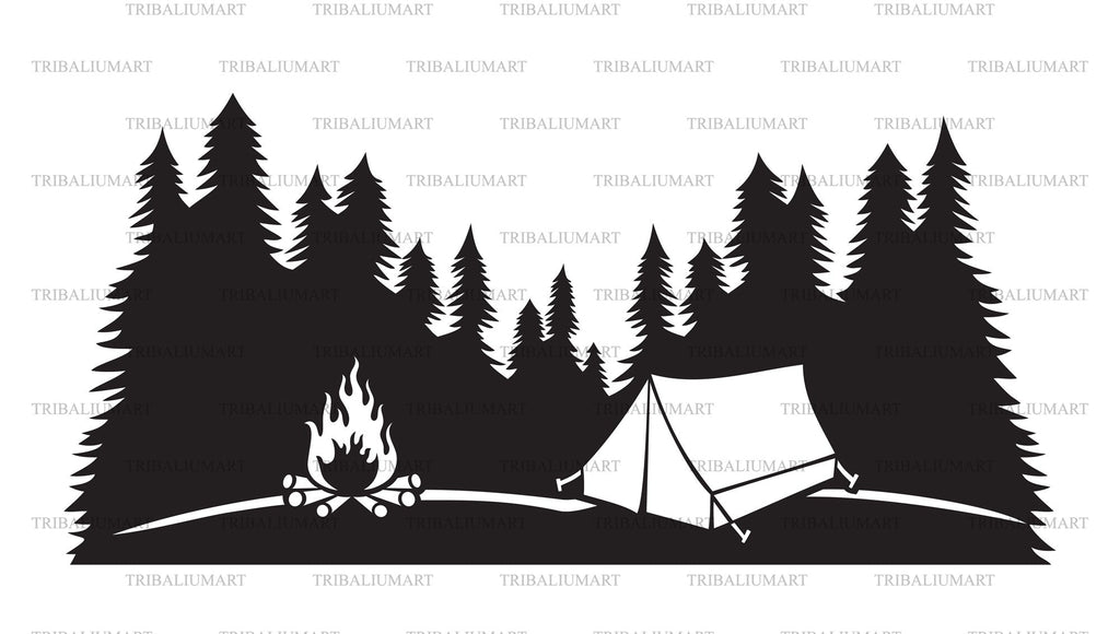 Landscape - camping in forest. Cut files for Cricut (eps, svg, pdf, png ...