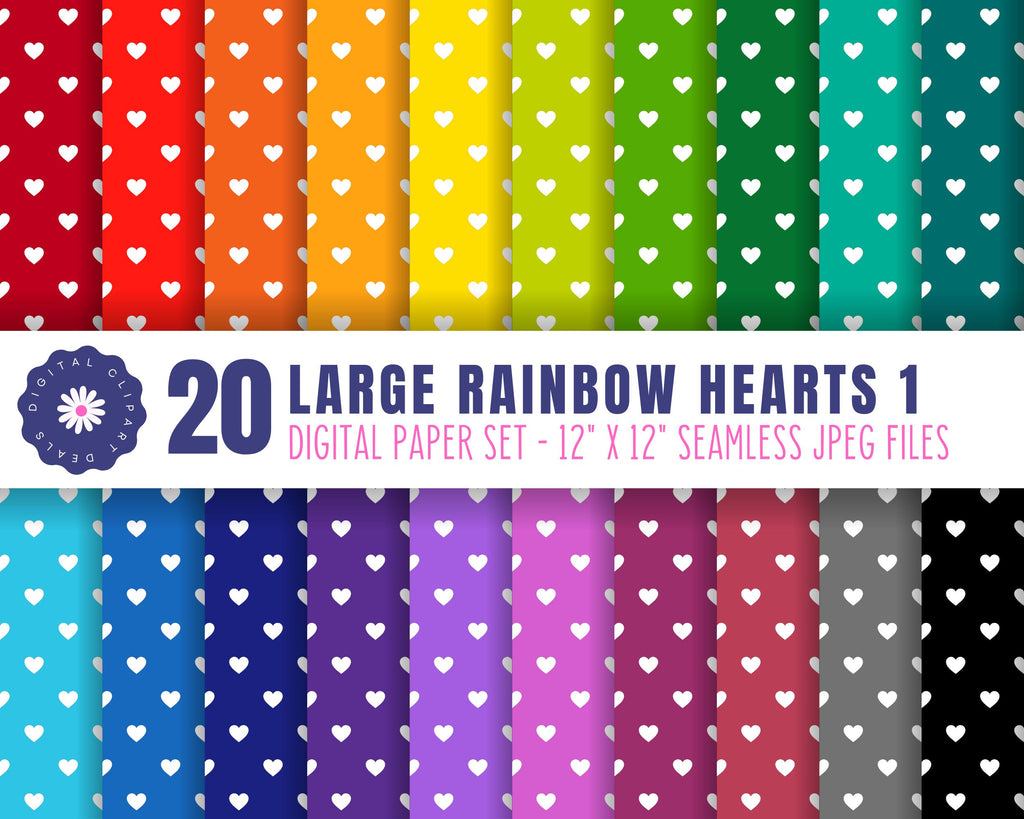 Large Rainbow Hearts Set 1 Digital Paper Set - So Fontsy