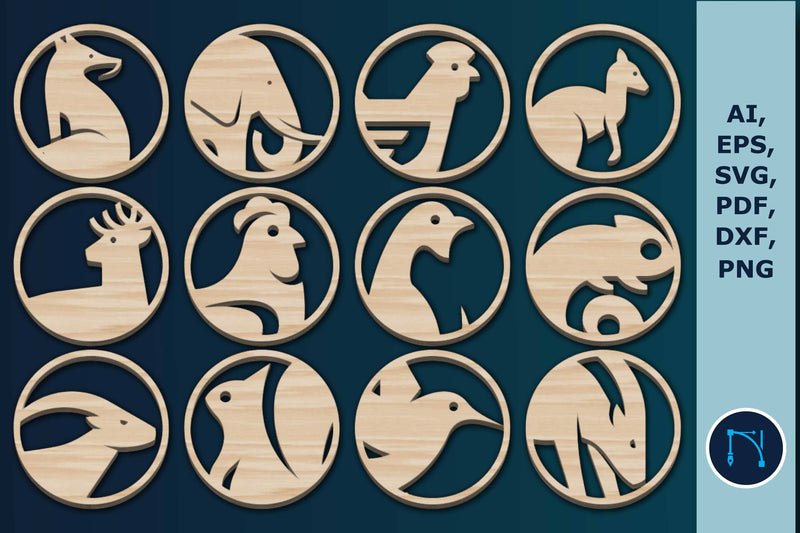 Laser-cut Animal coasters Bundle SVG - So Fontsy