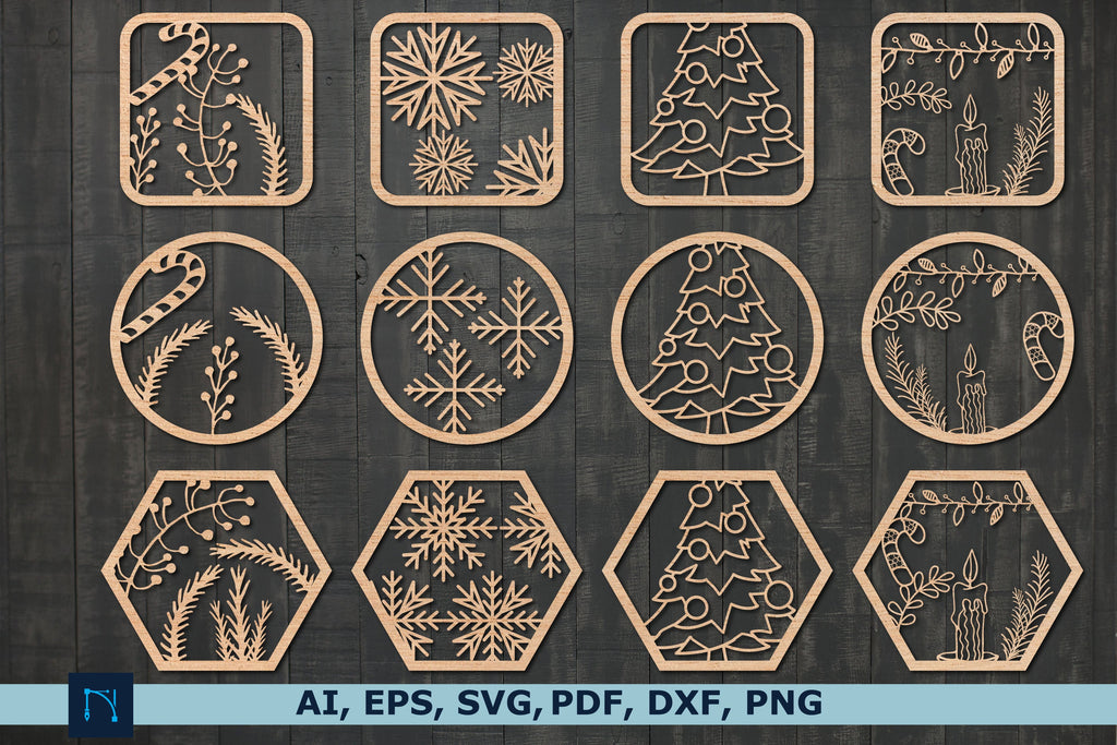 laser cut Christmas Coasters SVG bundle - So Fontsy