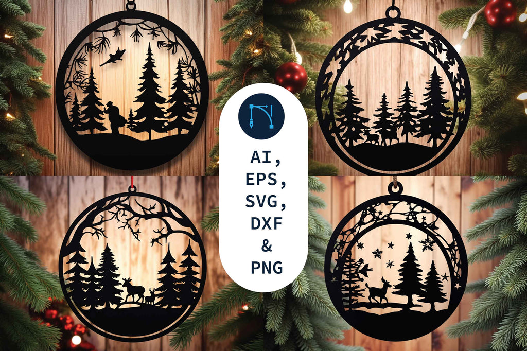 Laser Cut Christmas Door Hanger SVG Bundle - So Fontsy