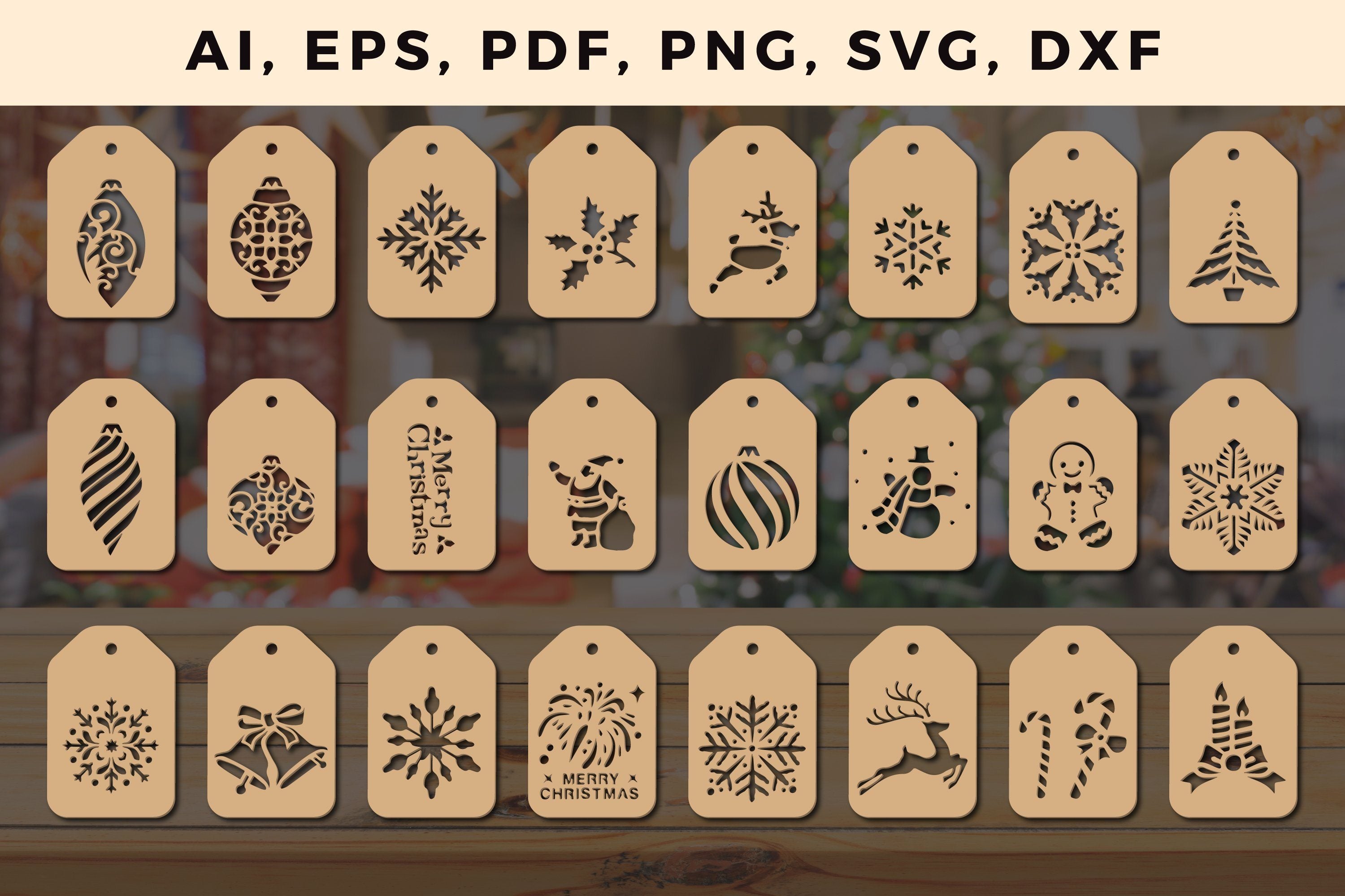 laser Cut Christmas Gift Tag Bundle - So Fontsy