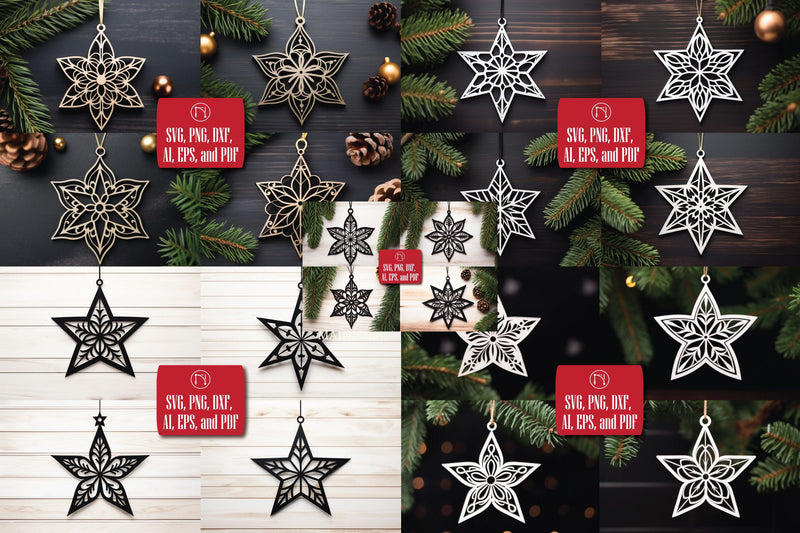 Laser Cut Christmas Star SVG Bundle - So Fontsy