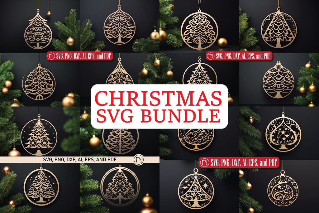 Laser Cut Christmas Tree Sign SVG Bundle - So Fontsy