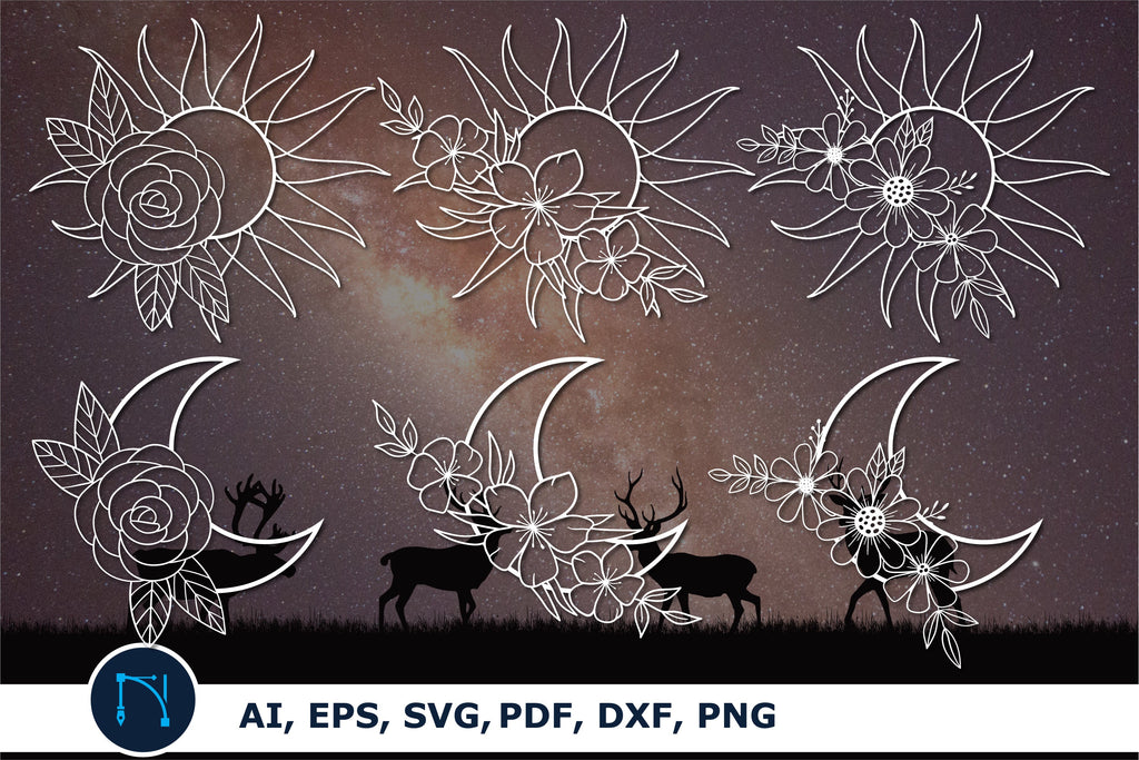 laser cut decorative sun and moon bundle - So Fontsy