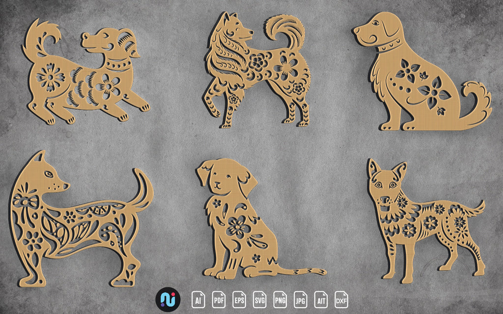 Laser Cut Dog Decor with Flower SVG Bundle - So Fontsy