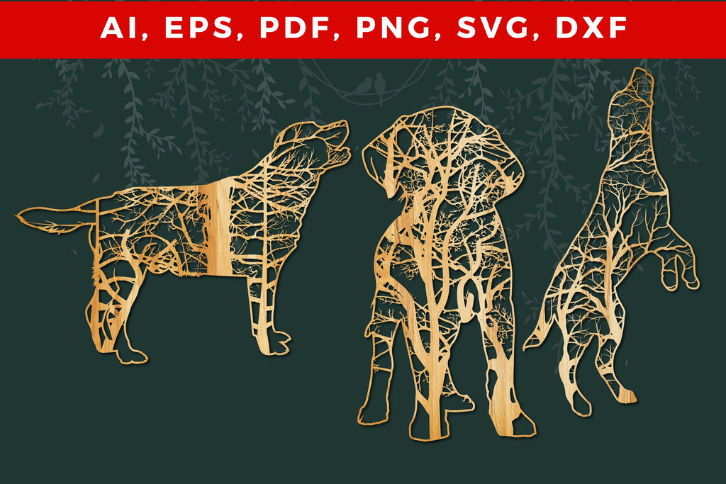 laser cut dog decor with tree SVG file, Panel dog, Laser cut files SVG ...