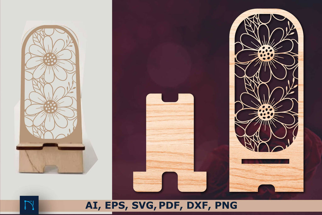 laser cut Floral Cell Phone Stand SVG - So Fontsy