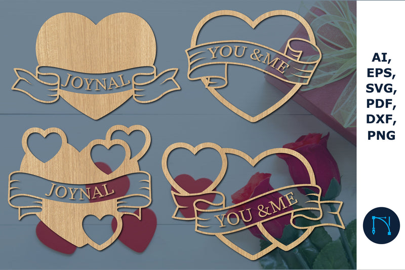 laser cut Heart with ribbon sign bundle SVG - So Fontsy