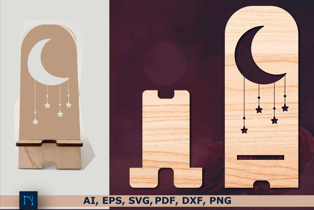 laser cut Moon Cell Phone Stand SVG - So Fontsy