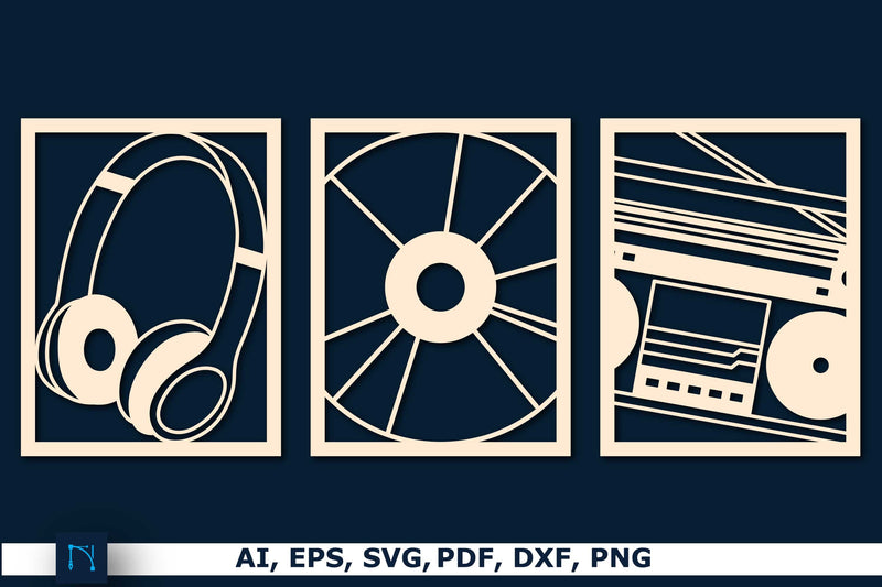 laser cut musical element decor SVG set - So Fontsy