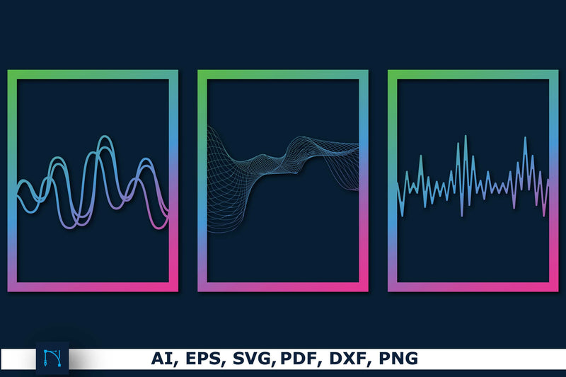 laser cut musical Sound waves SVG Bundle - So Fontsy