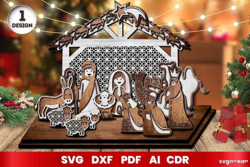 Laser Cut Nativity Scene SVG | 3D Layered | Glowforge - So Fontsy