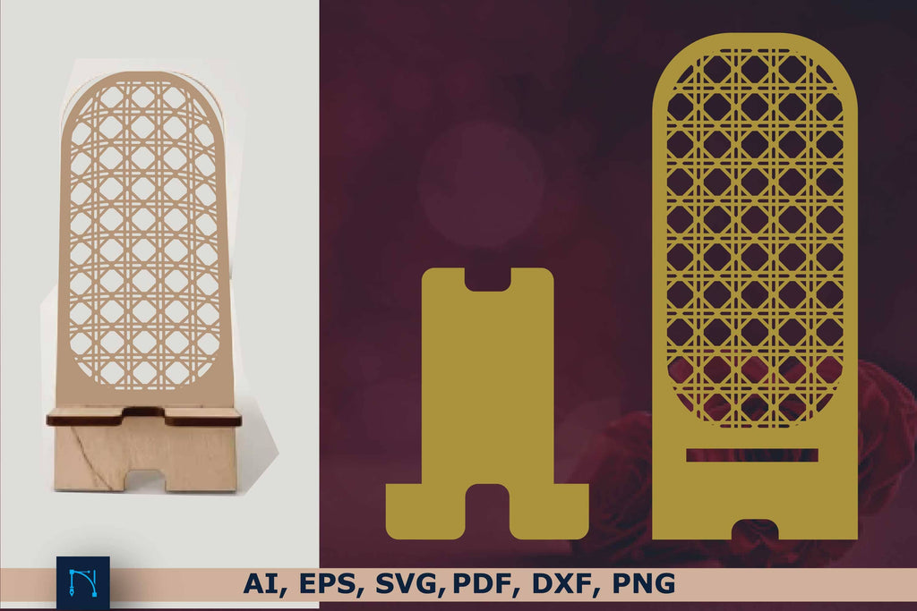 laser cut Rattan Cell Phone Stand SVG - So Fontsy