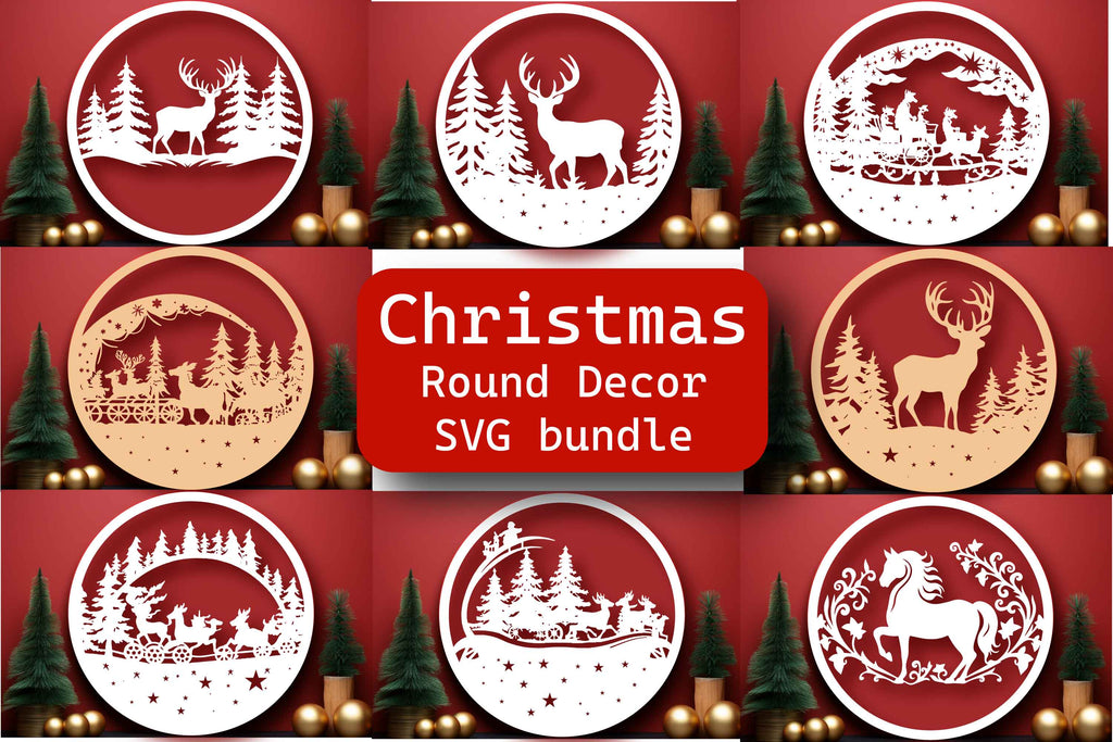Laser Cut Round Christmas Decor SVG Bundle - So Fontsy