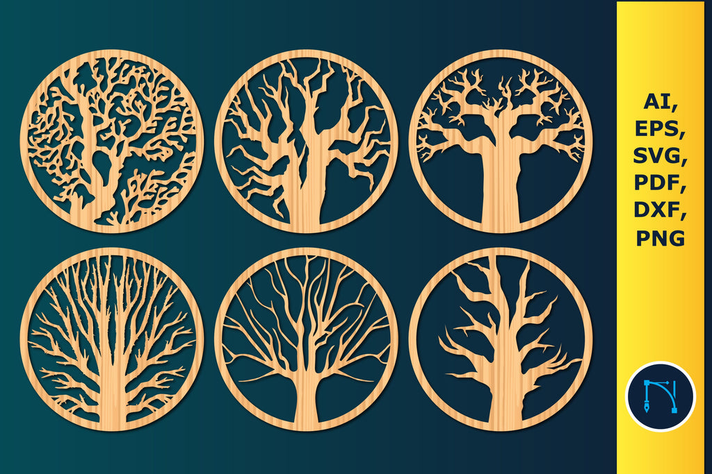 laser cut round Tree decor SVG bundle - So Fontsy
